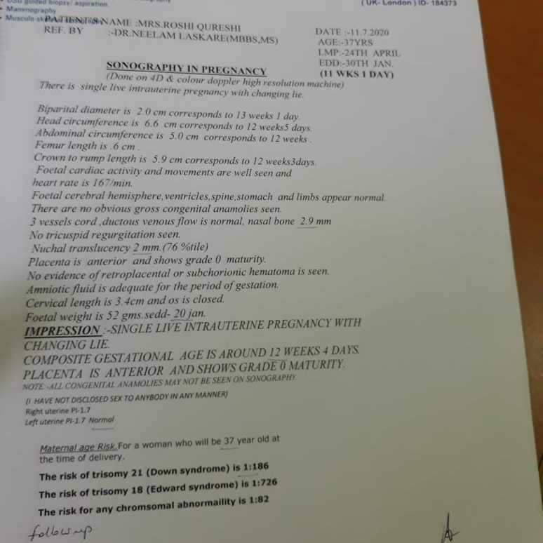 dual marker test is positive and NT is normal then negative report ...